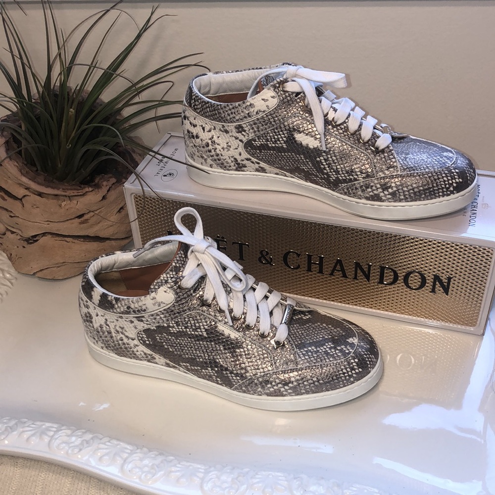 Jimmy Choo Miami Metallic Snake Leather Sneakers - Gem